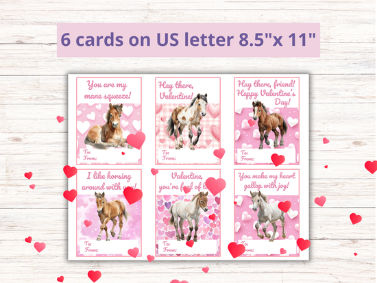 Printable Horse Valentine's Cards, 6 cards – Cloudberry Stables