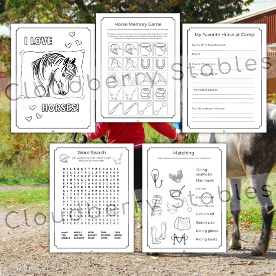 Printable Horse Camp Activity & Coloring Workbook of 64 pages ...