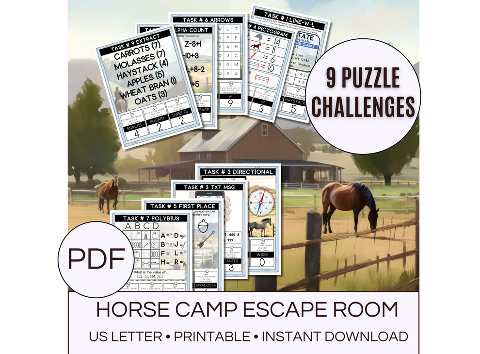 Printable Horse Camp Escape Room Game for kids – Cloudberry Stables