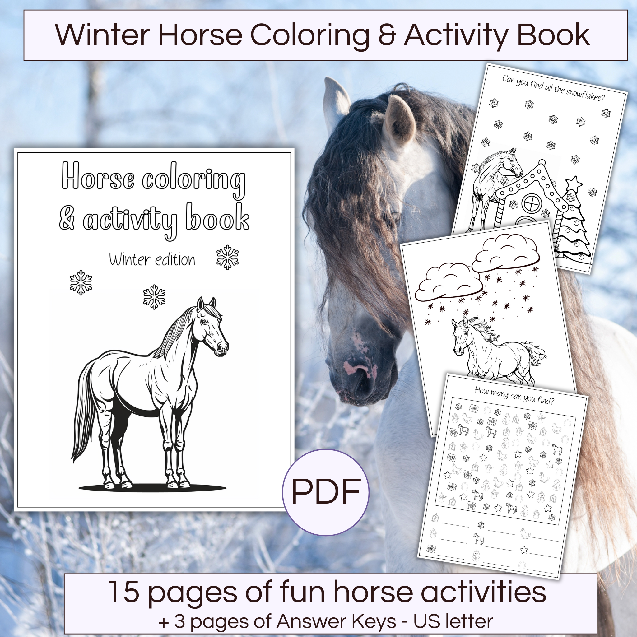 Printable Winter Horse Coloring and Activity Book for kids – Cloudberry ...