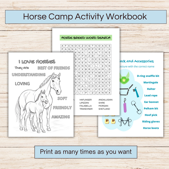 Printable Horse camp activity & coloring workbook – Cloudberry Stables