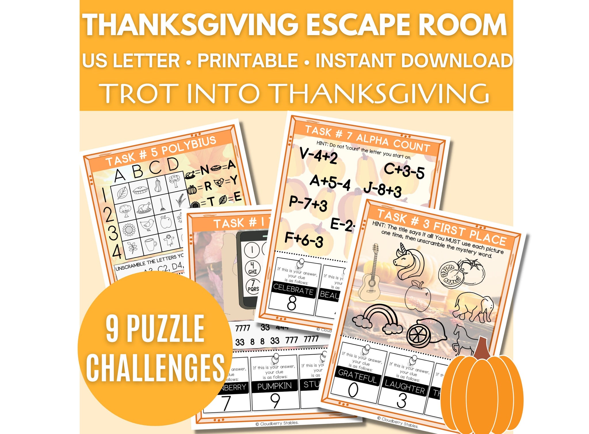 Printable Escape Room game for kids -Trot into Thanksgiving ...