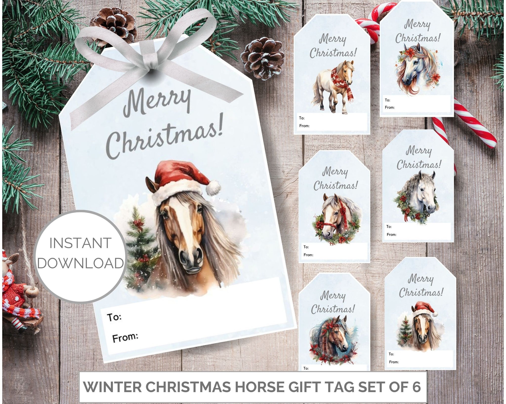 Printable Winter Christmas Horse gift tag set of 6 – Cloudberry Stables
