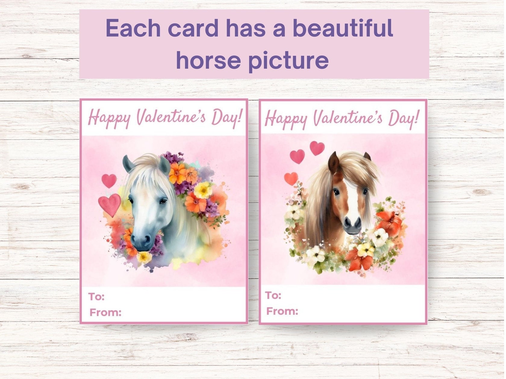 Printable Horse Valentine's Cards, 6 cards – Cloudberry Stables