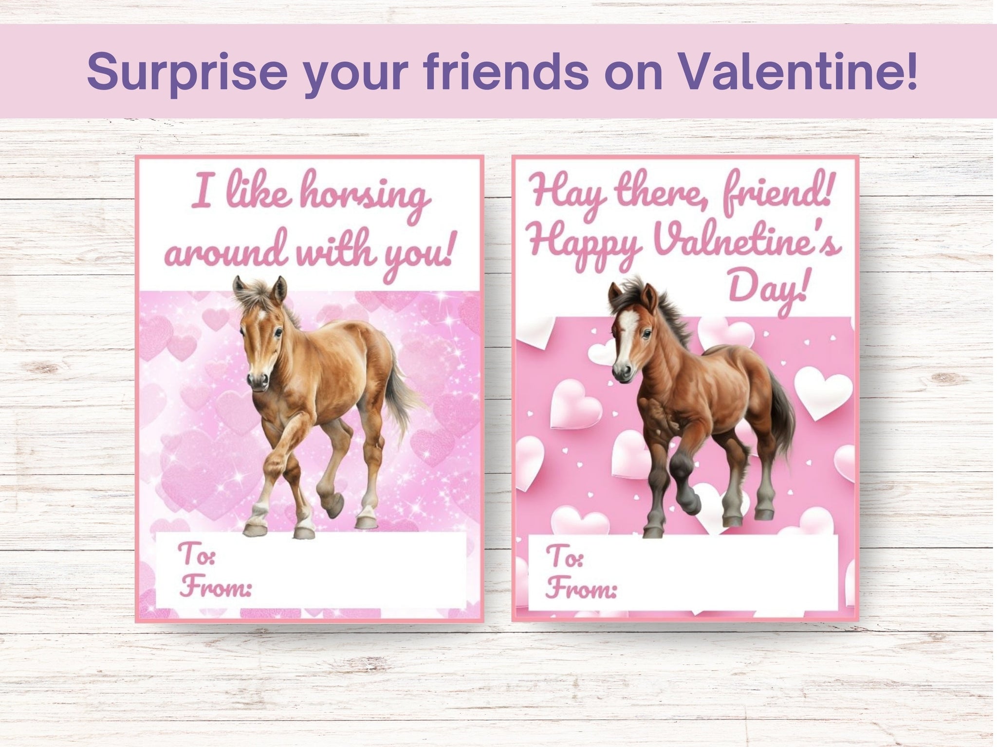 Printable Horse Valentine's Cards, 6 cards – Cloudberry Stables