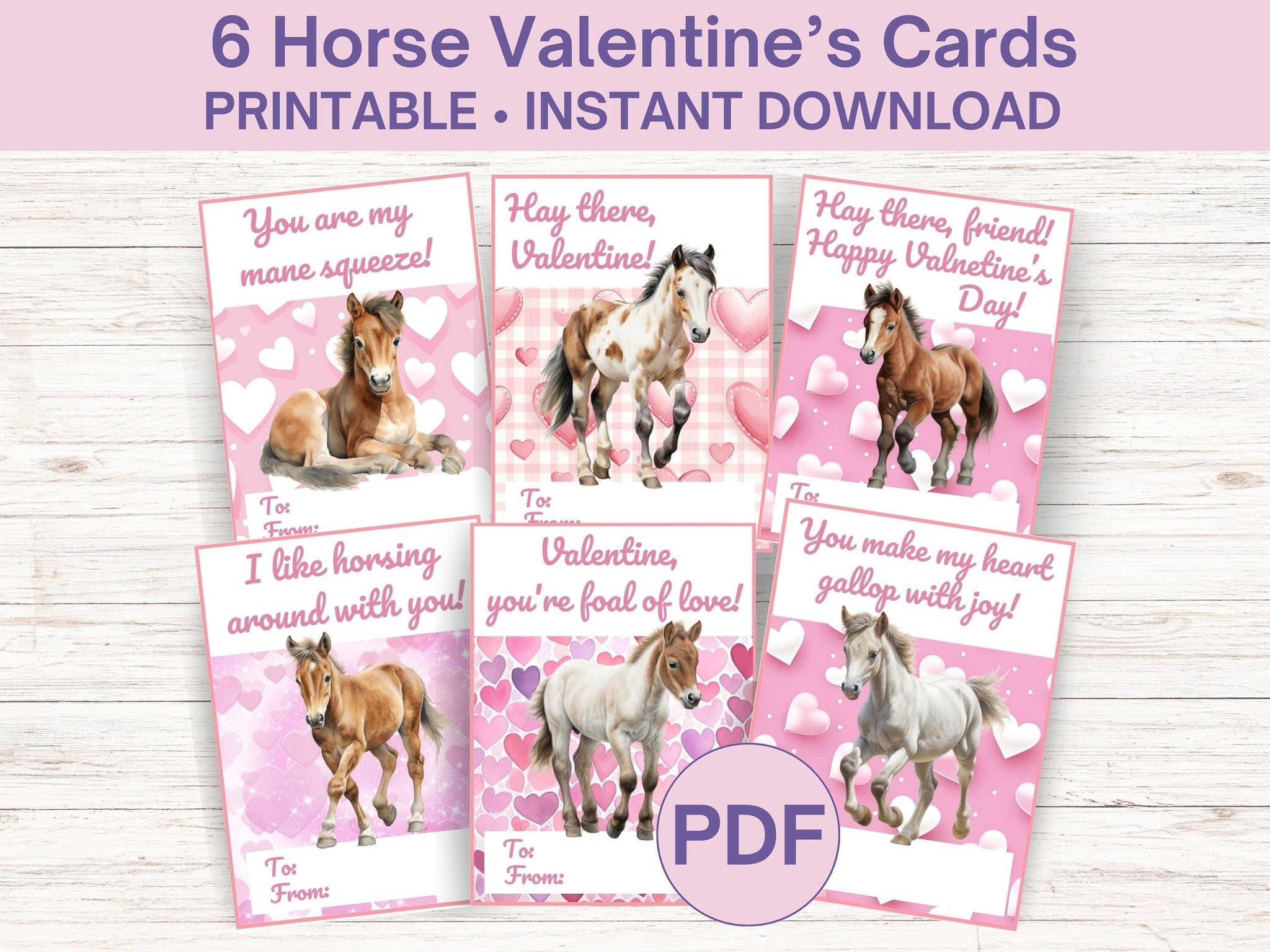 Printable Horse Valentine's Cards, 6 cards – Cloudberry Stables