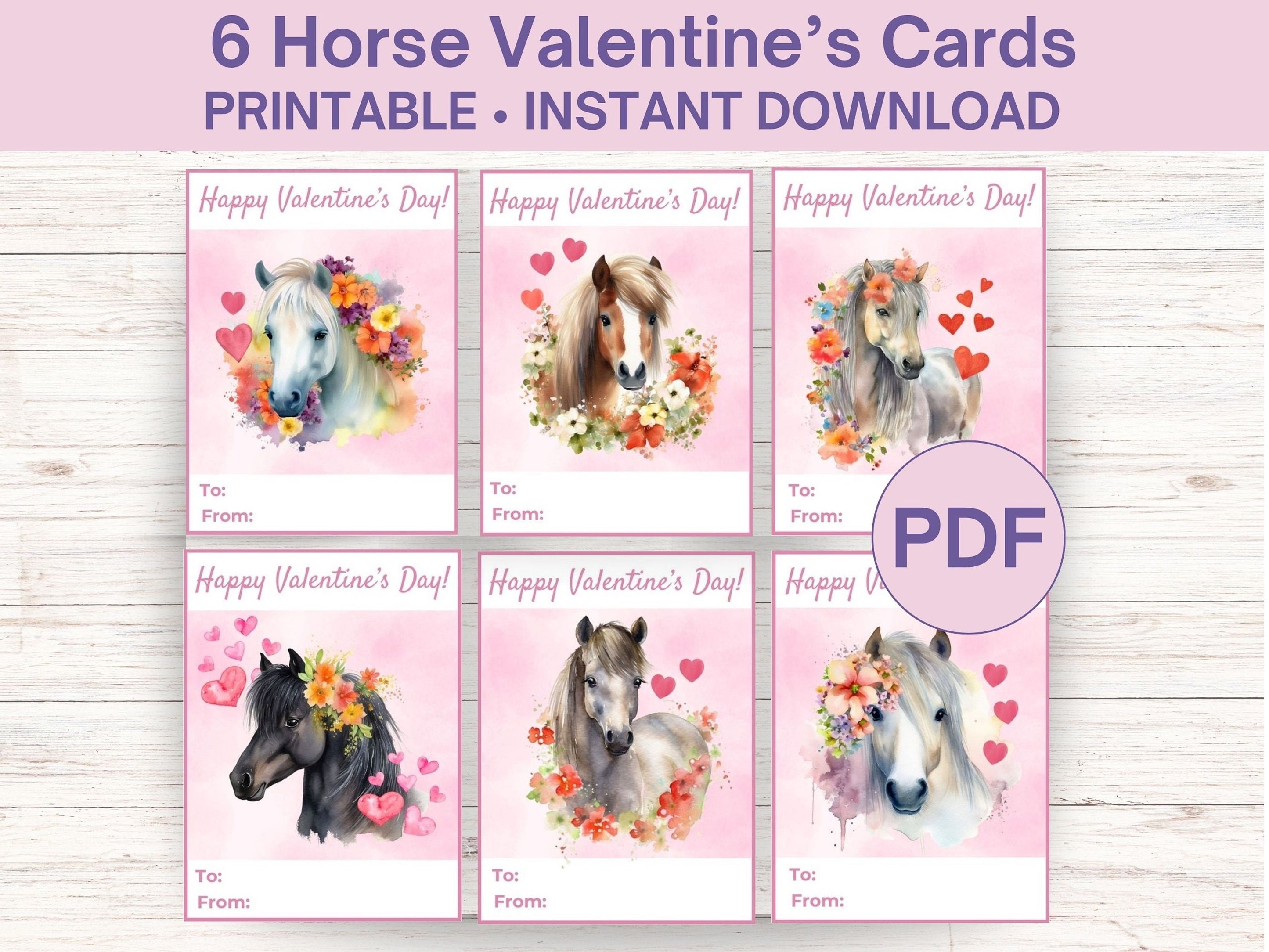 Printable Horse Valentine's Cards, 6 cards – Cloudberry Stables