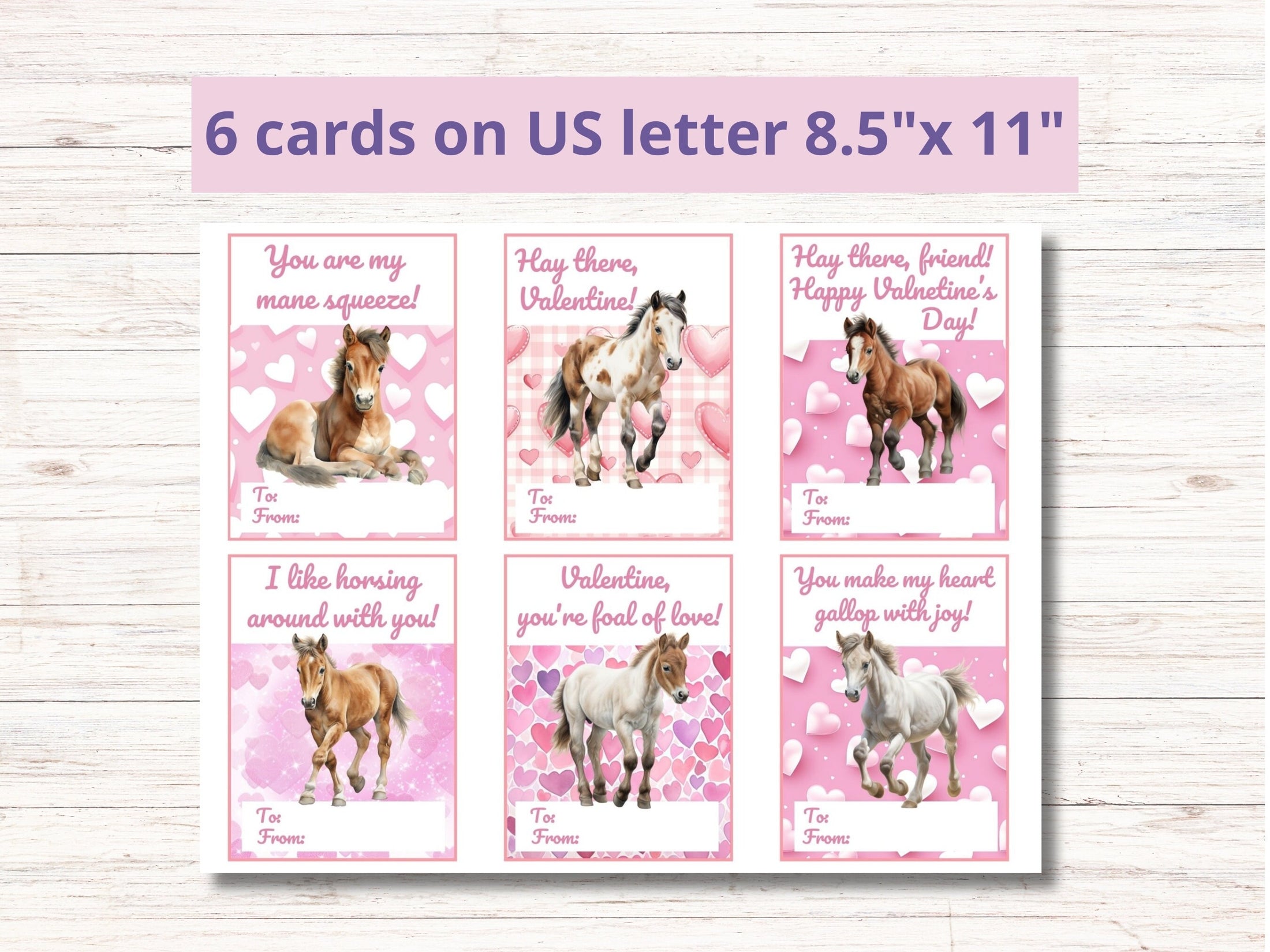 Printable Horse Valentine's Cards, 6 cards – Cloudberry Stables